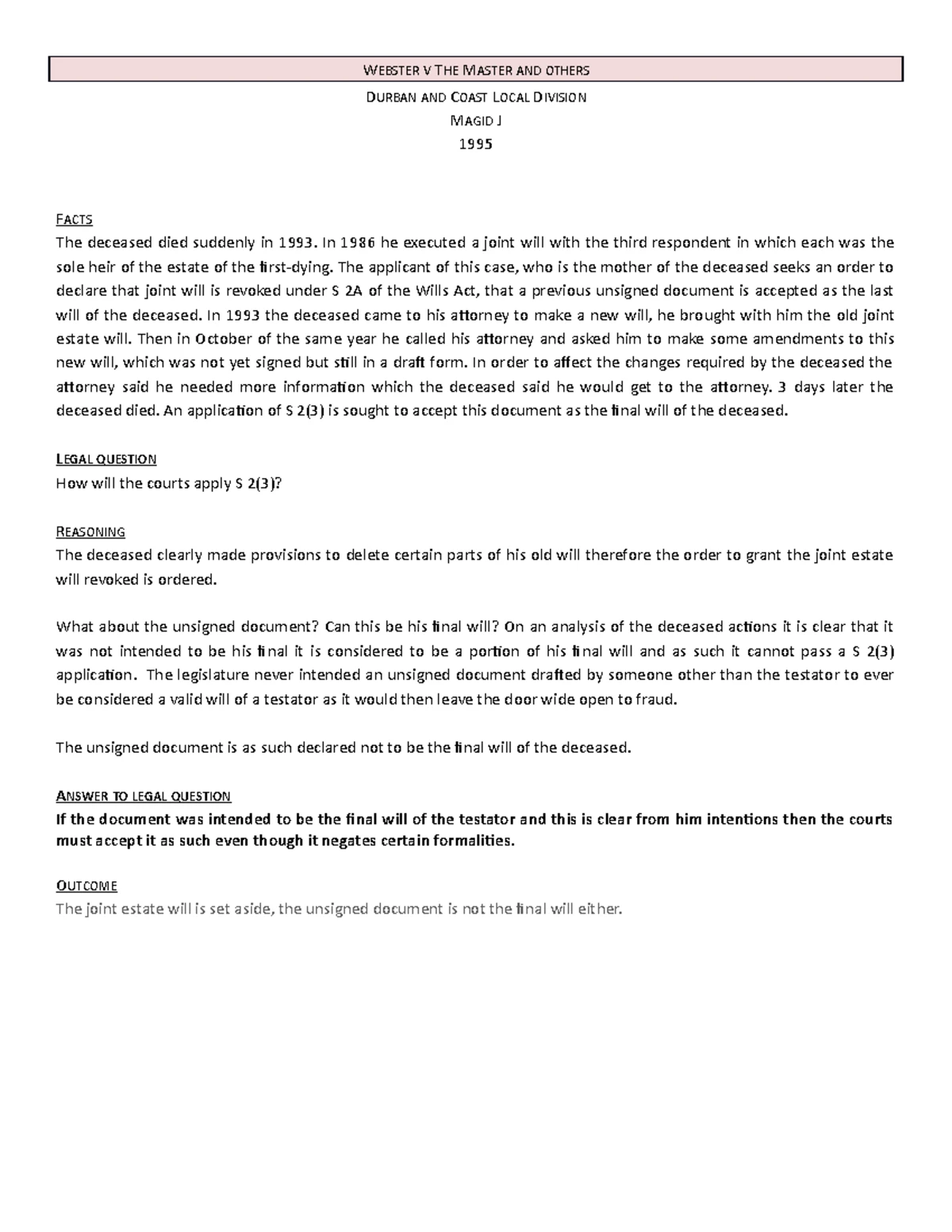 LAW OF Succession Topic 6 - LAW OF SUCCESSION TOPIC 6 NOTES REVOCATION ...