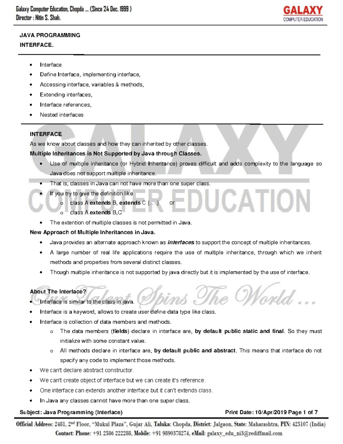 04 JAVA Programming - Understanding Interfaces & Inheritance - Studocu