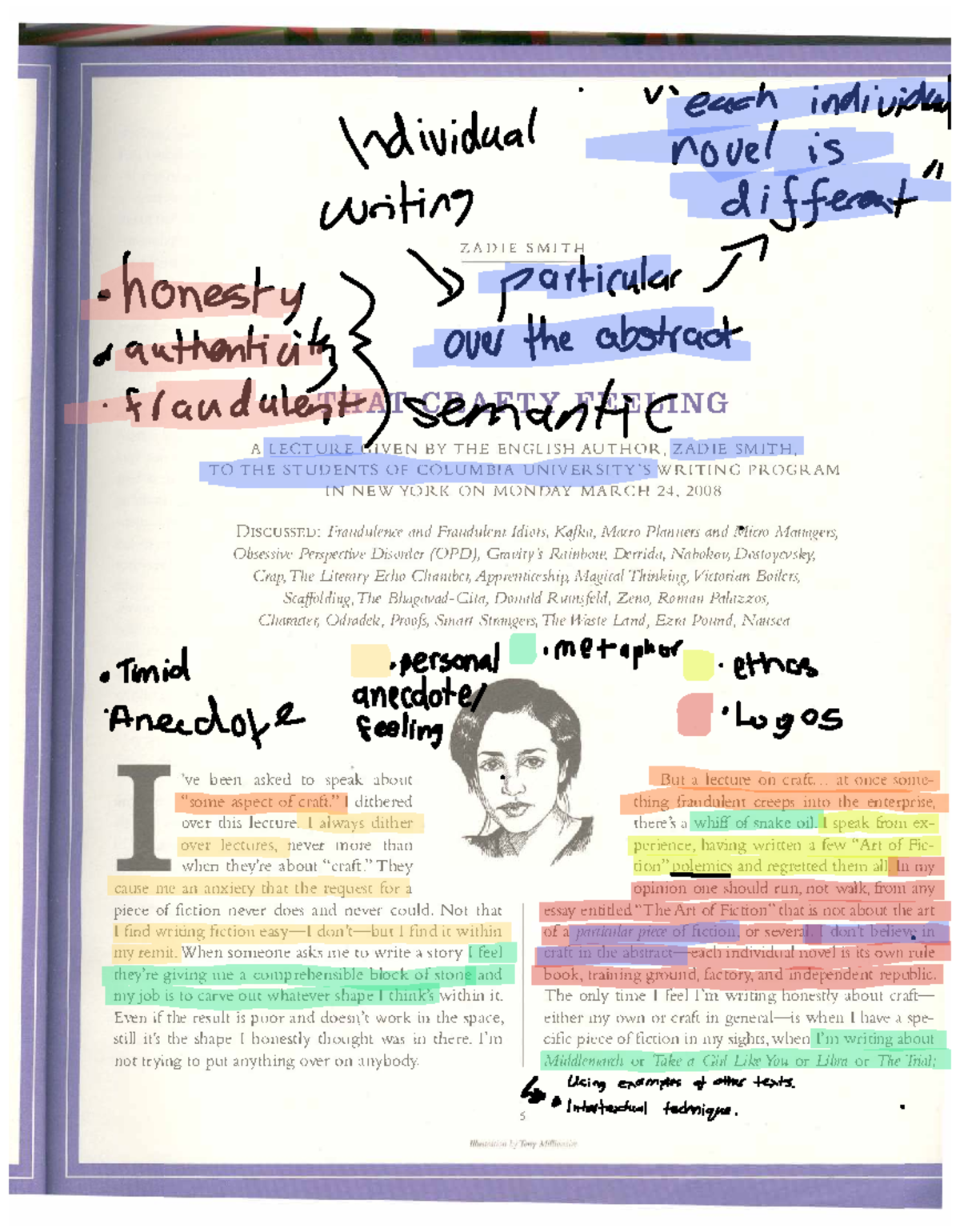 ZADIE SMITH: CRAFTY FEELING LECTURE ANNOTATIONS (2008) - Studocu