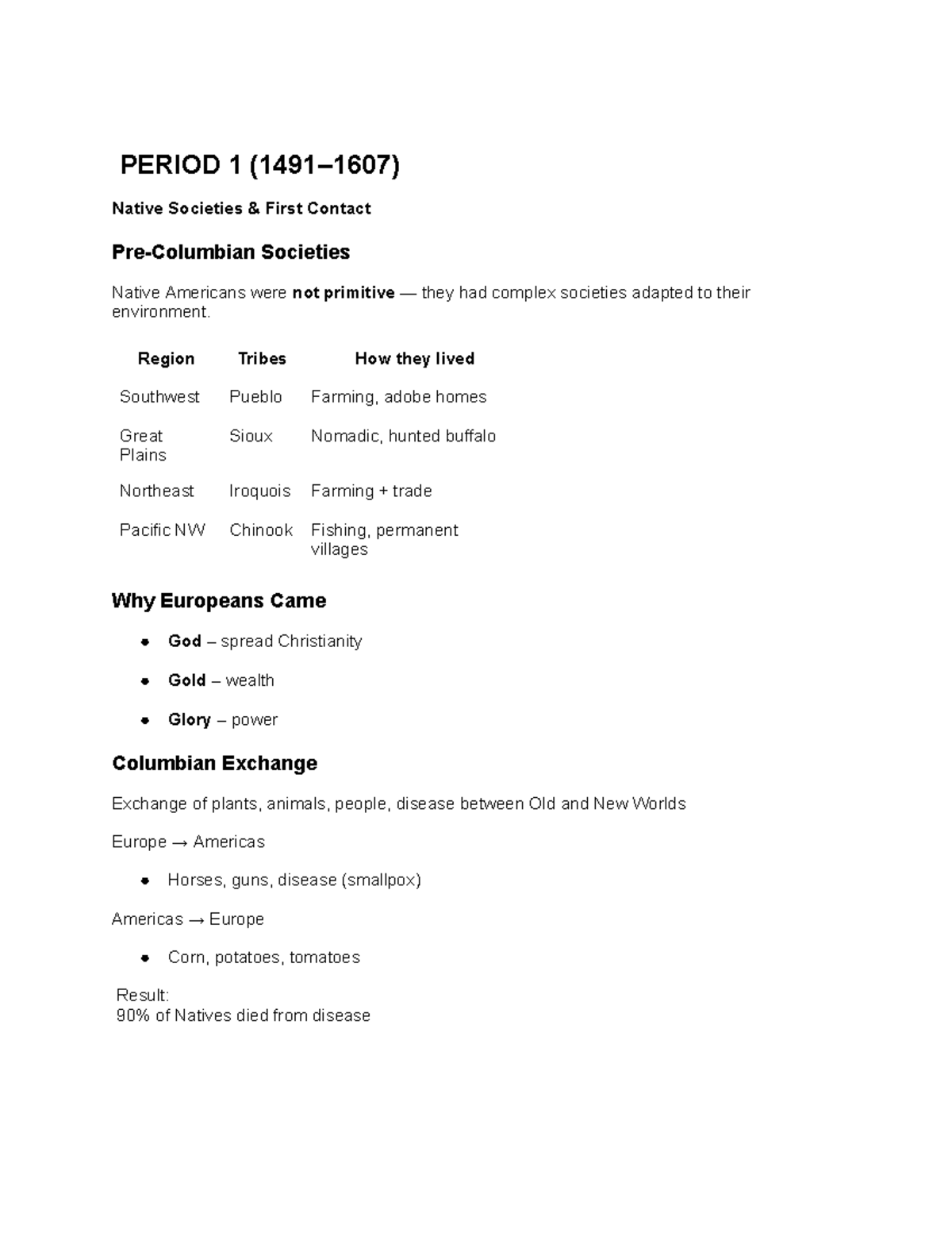 HIST 101: Period 1 (1491–1607) - Native Societies & First Contact - Studocu