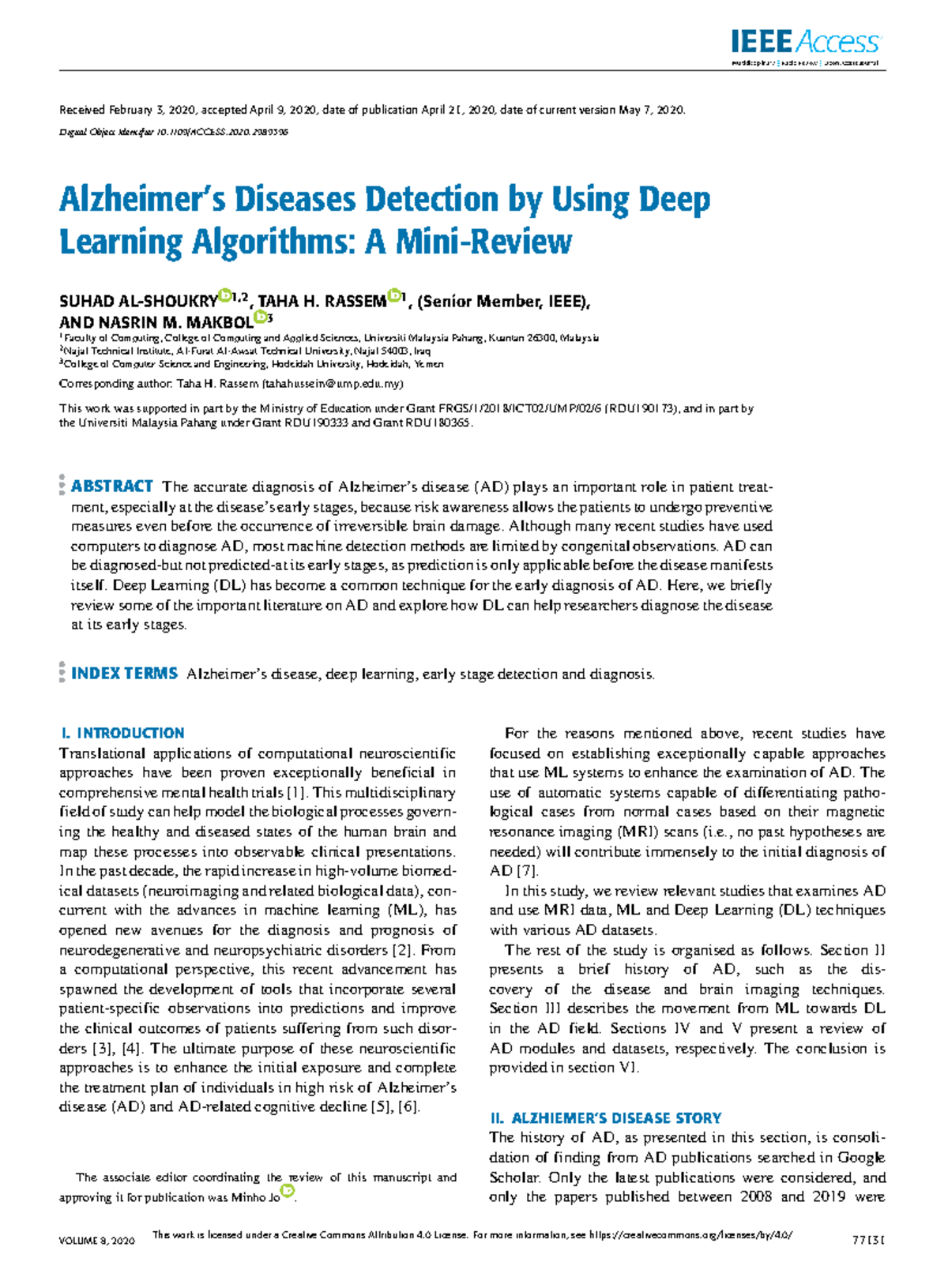 Alzheimer's Disease Detection Using Deep Learning Algorithms: A Mini ...