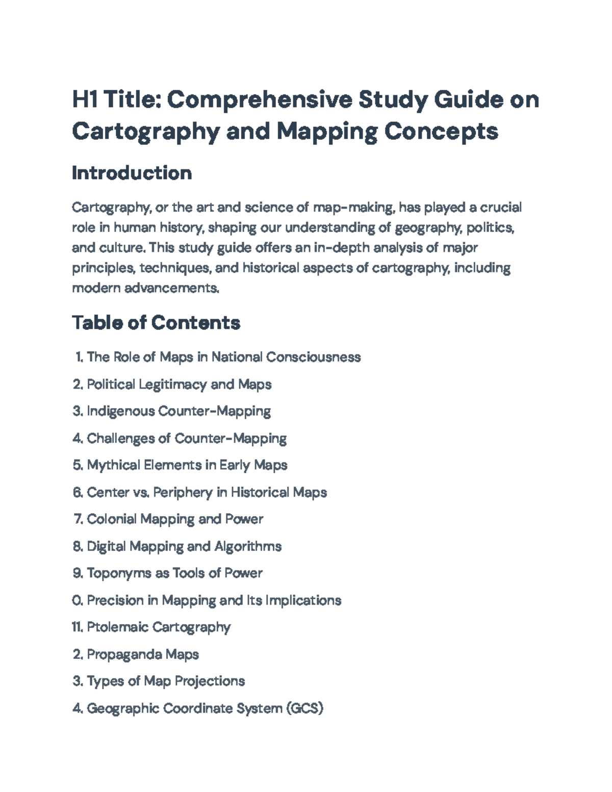 Comprehensive Study Guide on Cartography & Mapping Concepts - H1 Title ...