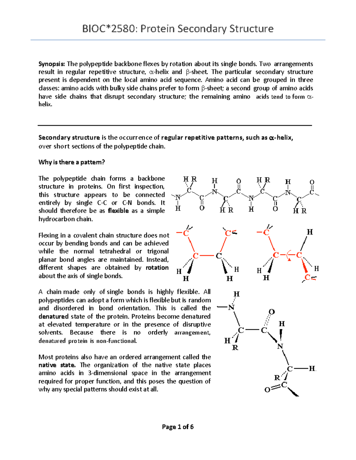 Protein Secondary Structure - Synopsis: The polypeptide backbone flexes ...