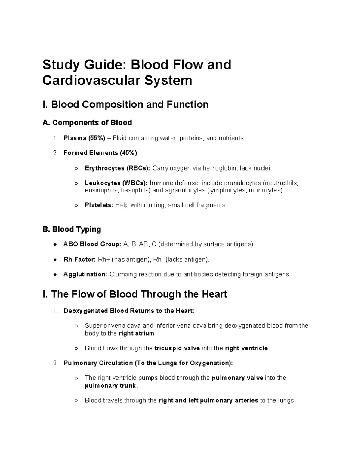 Study Guide: Blood Flow & Cardiovascular System (BIO 101) - Studocu