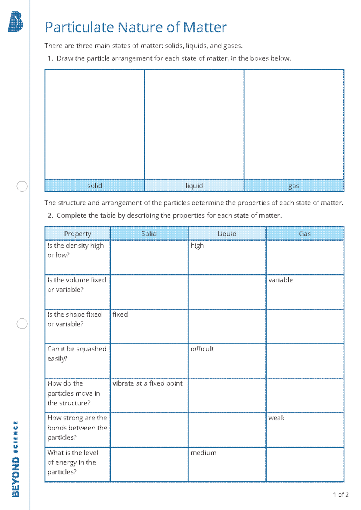 KS3 Particulate Nature of Matter Homework Worksheet HA SEC - Studocu