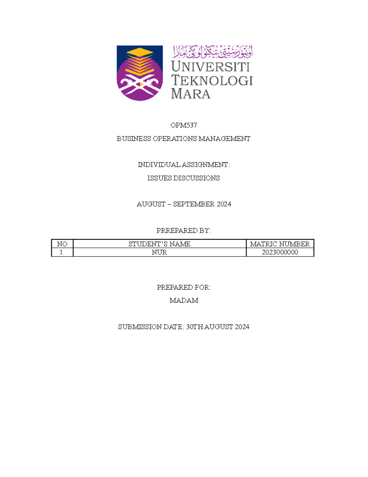 OPM537 BUSINESS OPERATIONS MANAGEMENT: INDIVIDUAL ASSIGNMENT DISCUSSION - Studocu