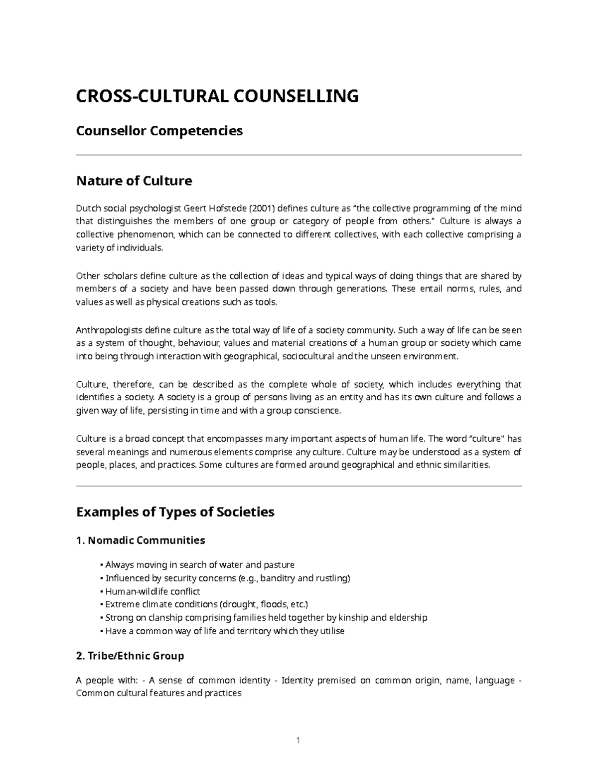 COUNSELLING CC1: Understanding Culture and Its Impact on Society - Studocu