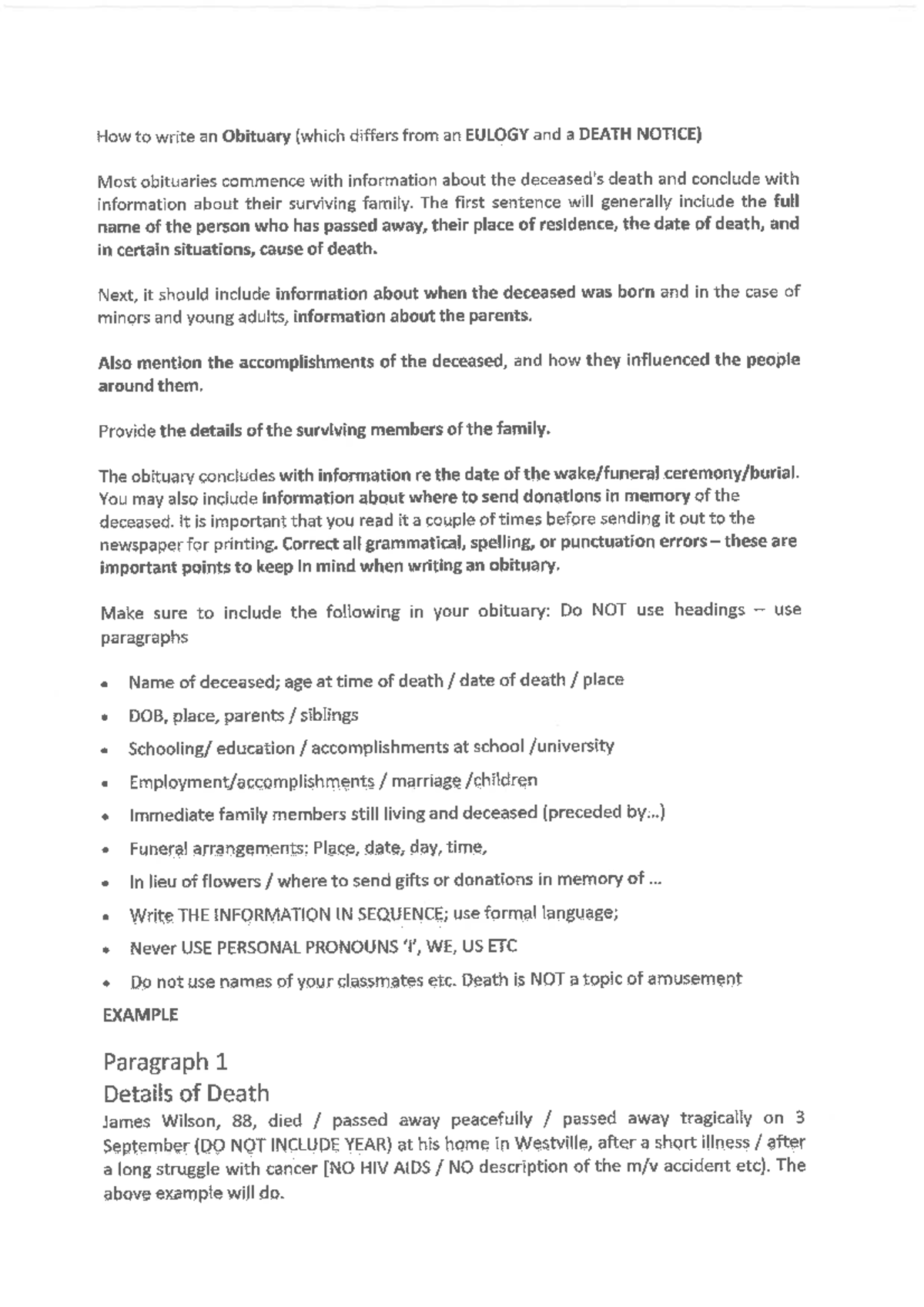 Writing an obituary - Summary - How to write an Obituary (which differs ...