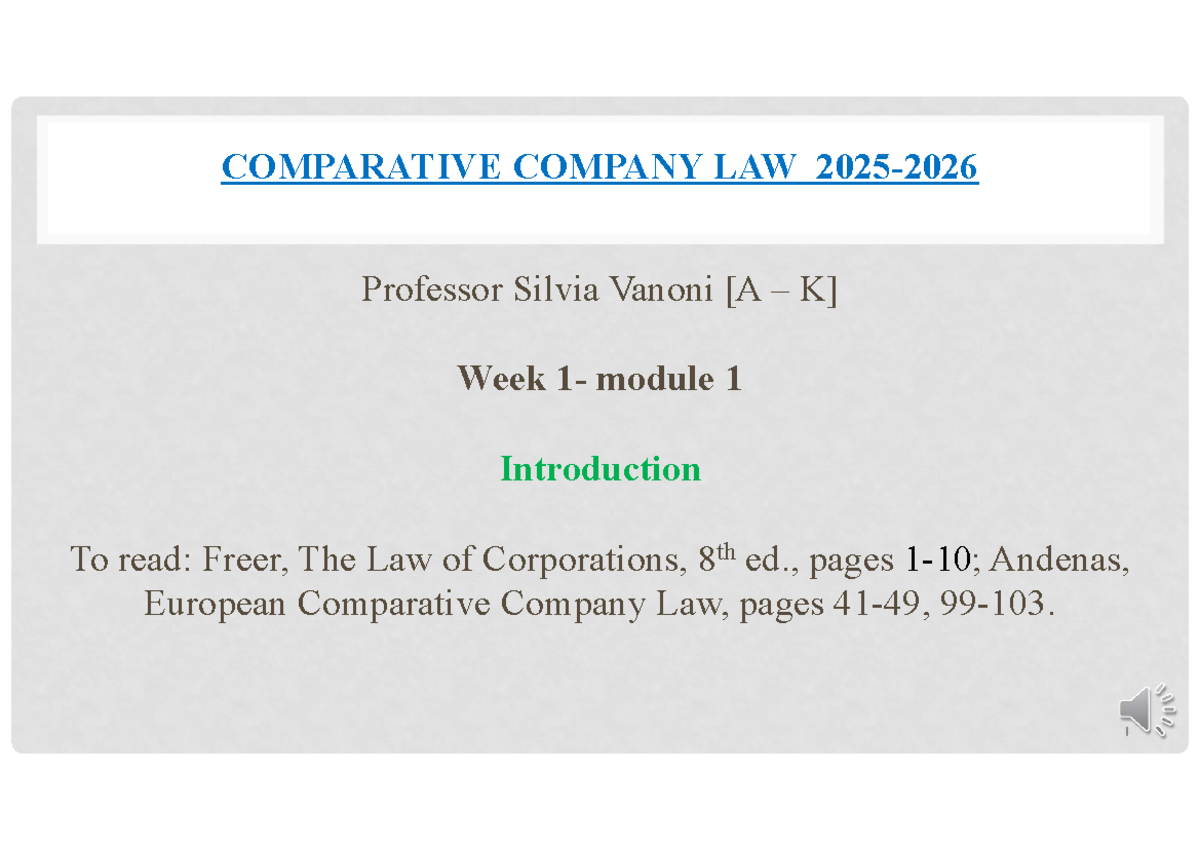 COMP 101: Comparative Company Law - Module 1 Introductory Slides - Studocu