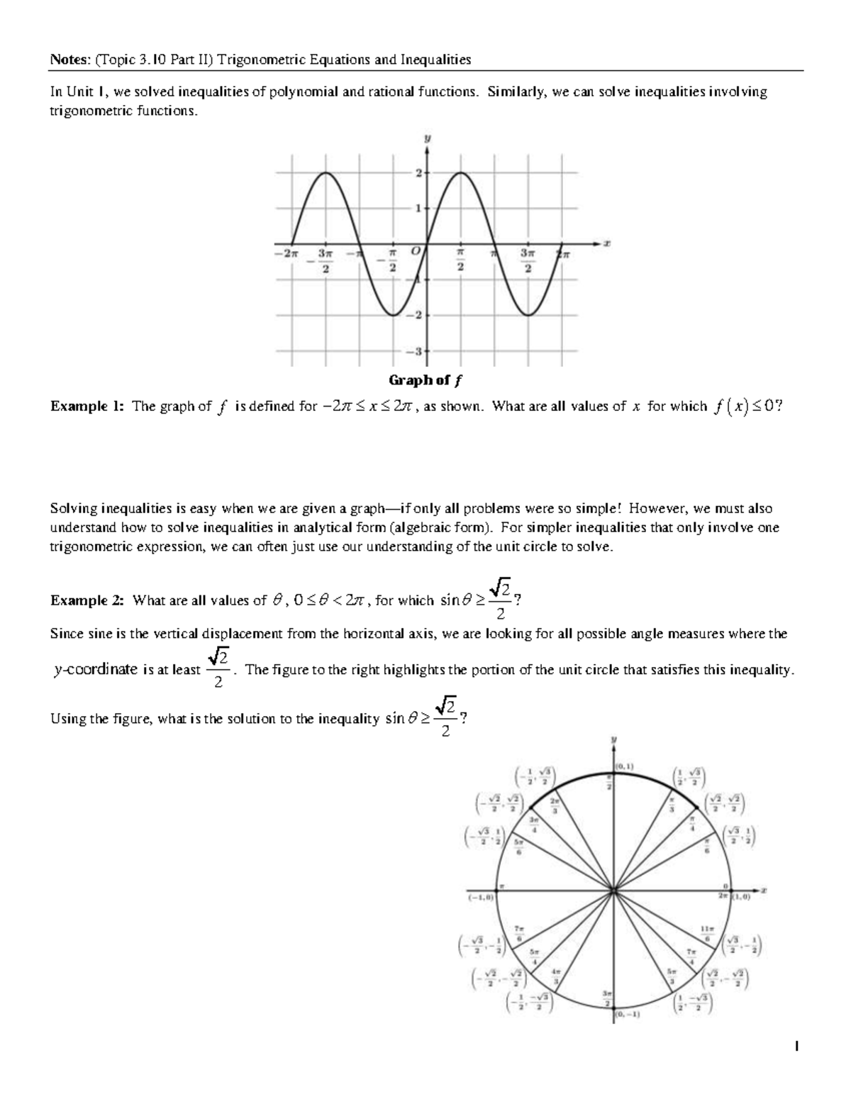 AP Precalc: Notes on Trigonometric Equations & Inequalities (Topic 3.10 ...