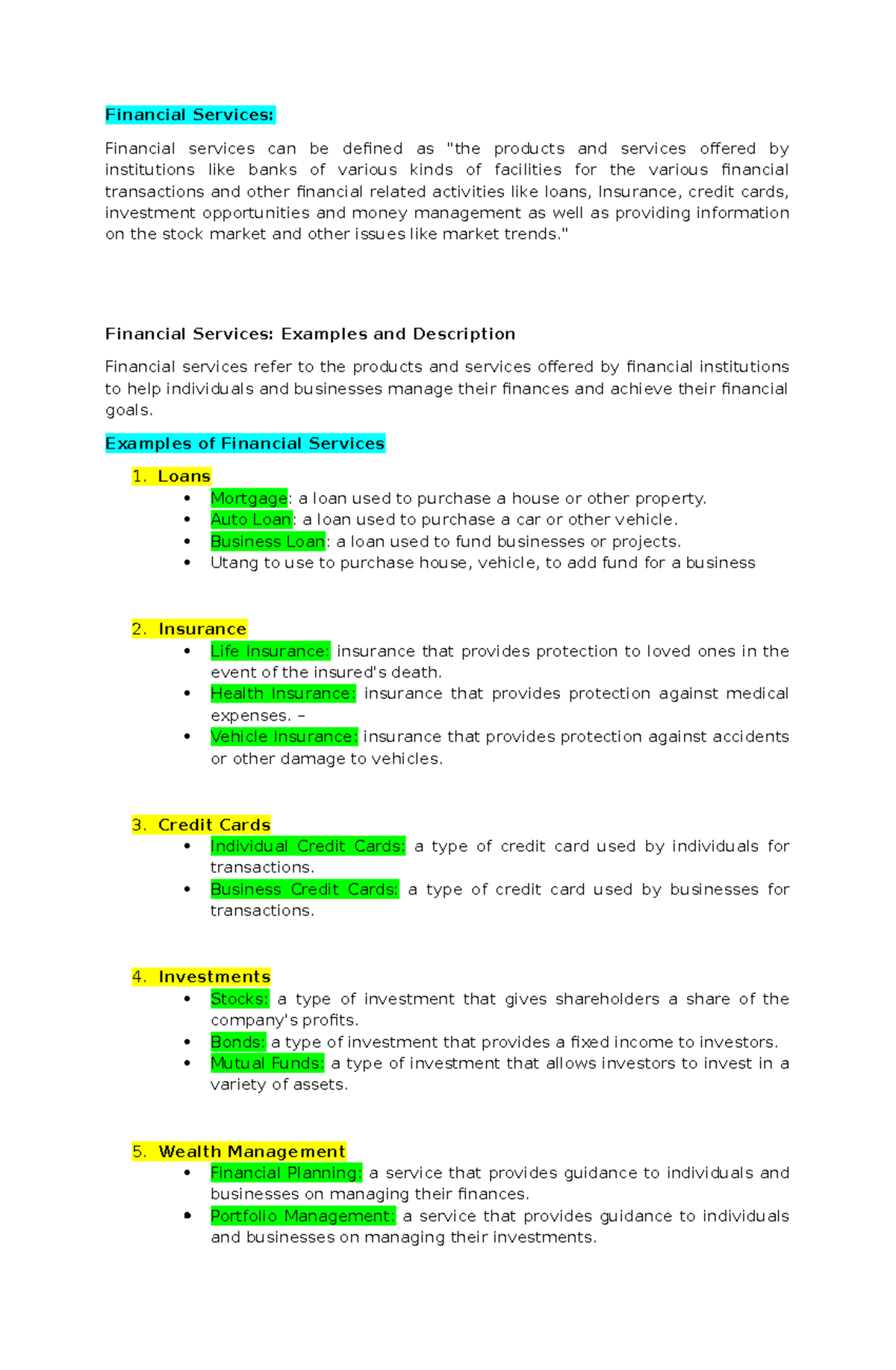 Financial Services Overview: Products, Importance & Examples - Studocu