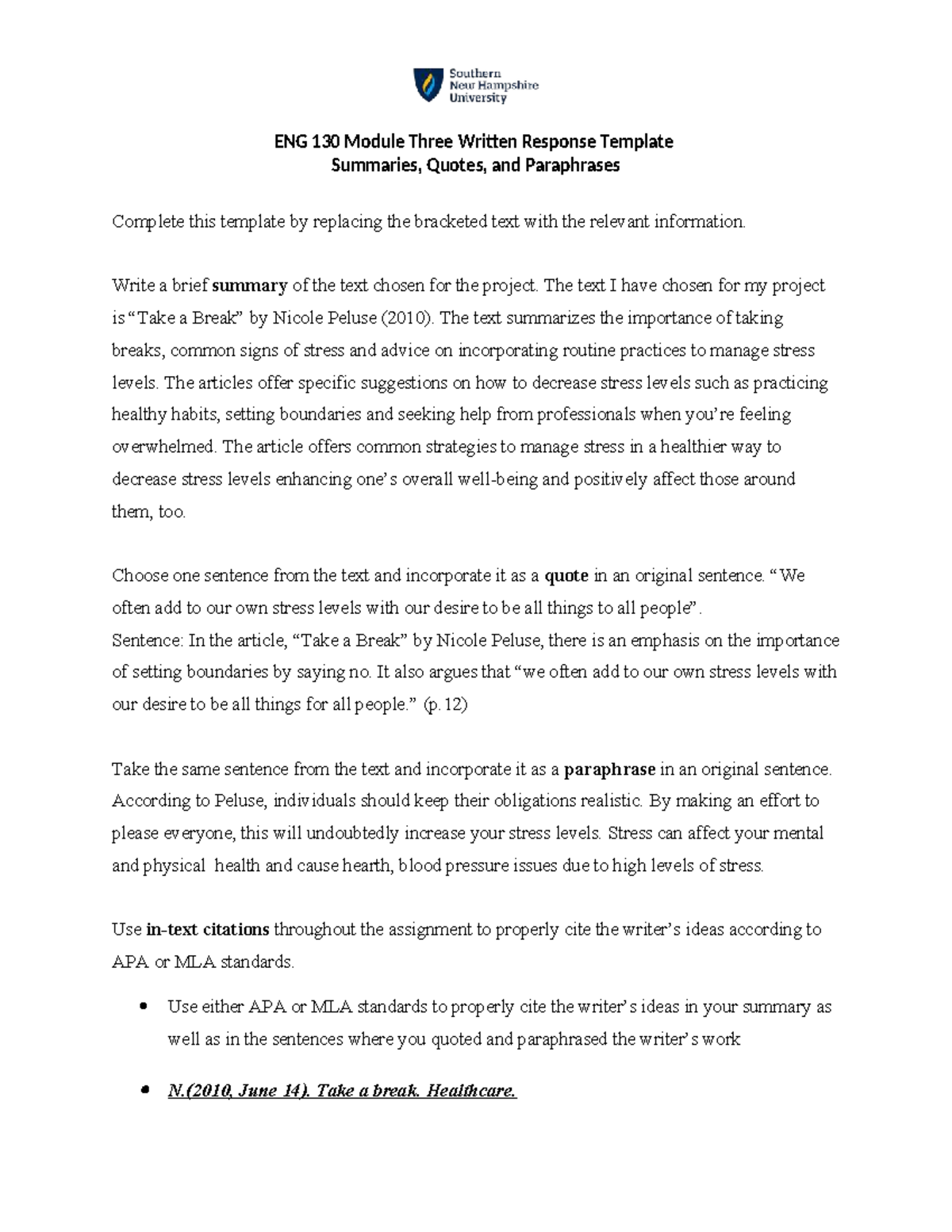 ENG 130 Module 3 Written Response: Summaries, Quotes & Paraphrases ...