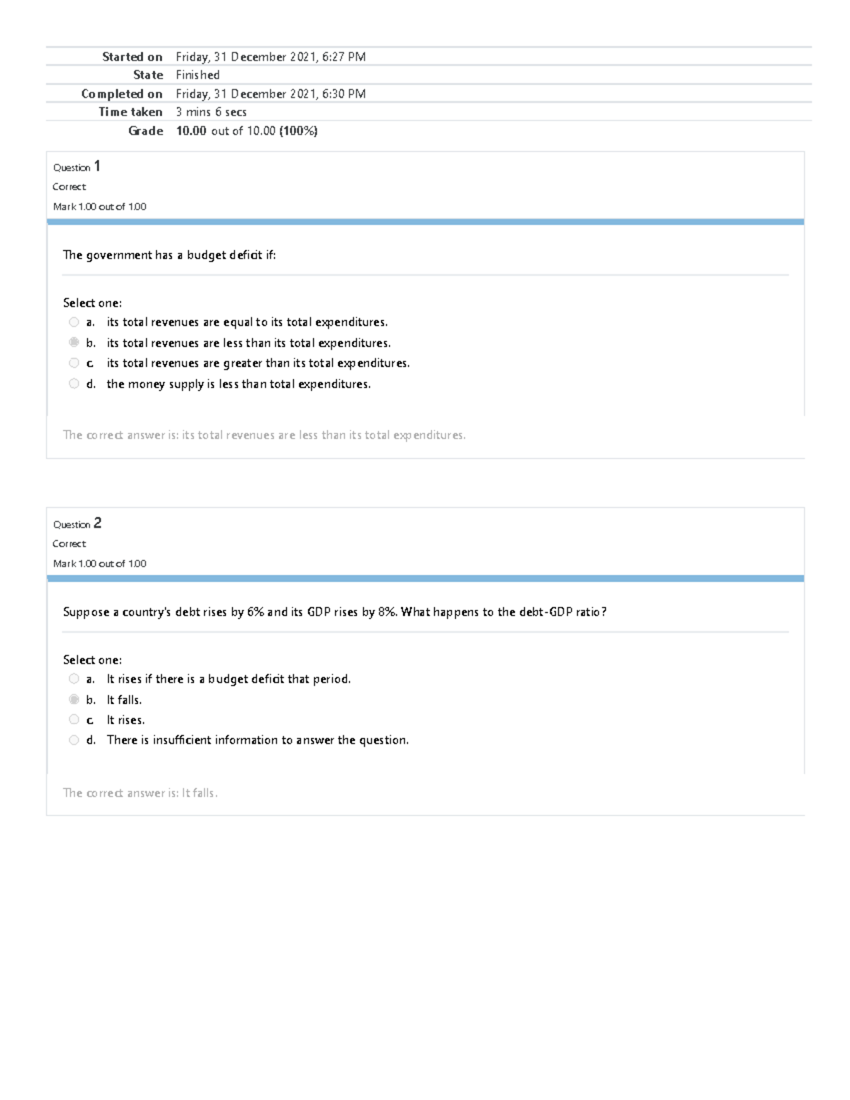Self-Quiz Unit 8 - Chapter 27 ECON1580 - Started on State Completed on ...