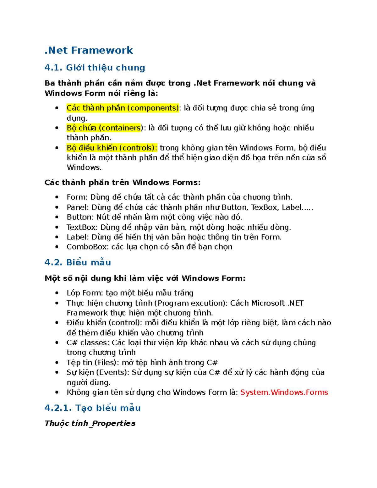 Tài liệu .Net Framework 4.1: Giới thiệu về Windows Forms - Studocu