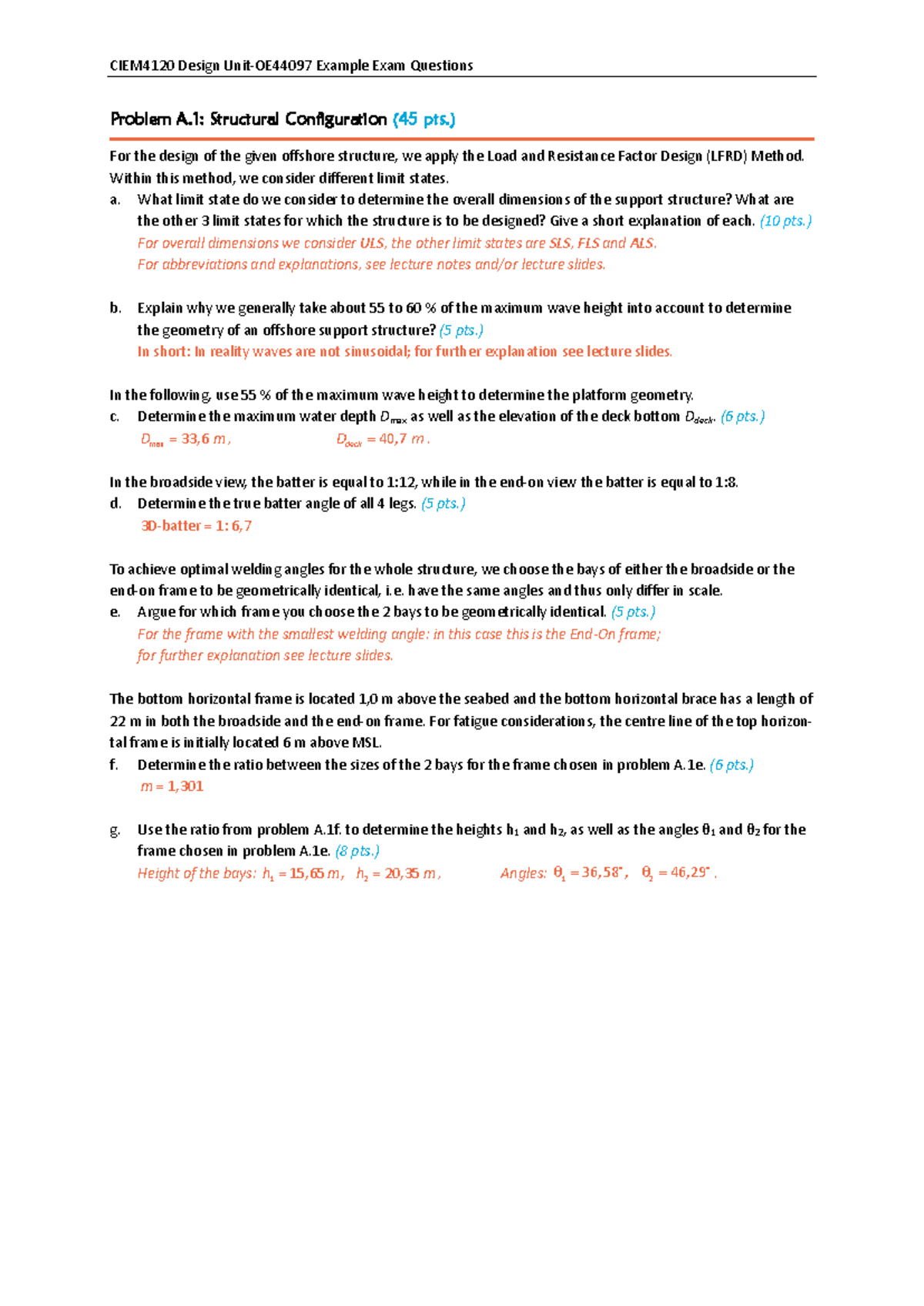 CIEM4120 Final Exam Questions and Answers on Structural Design ...