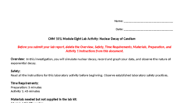 CHM 101L Final Lab Report: Nuclear Decay of Candium - Studocu
