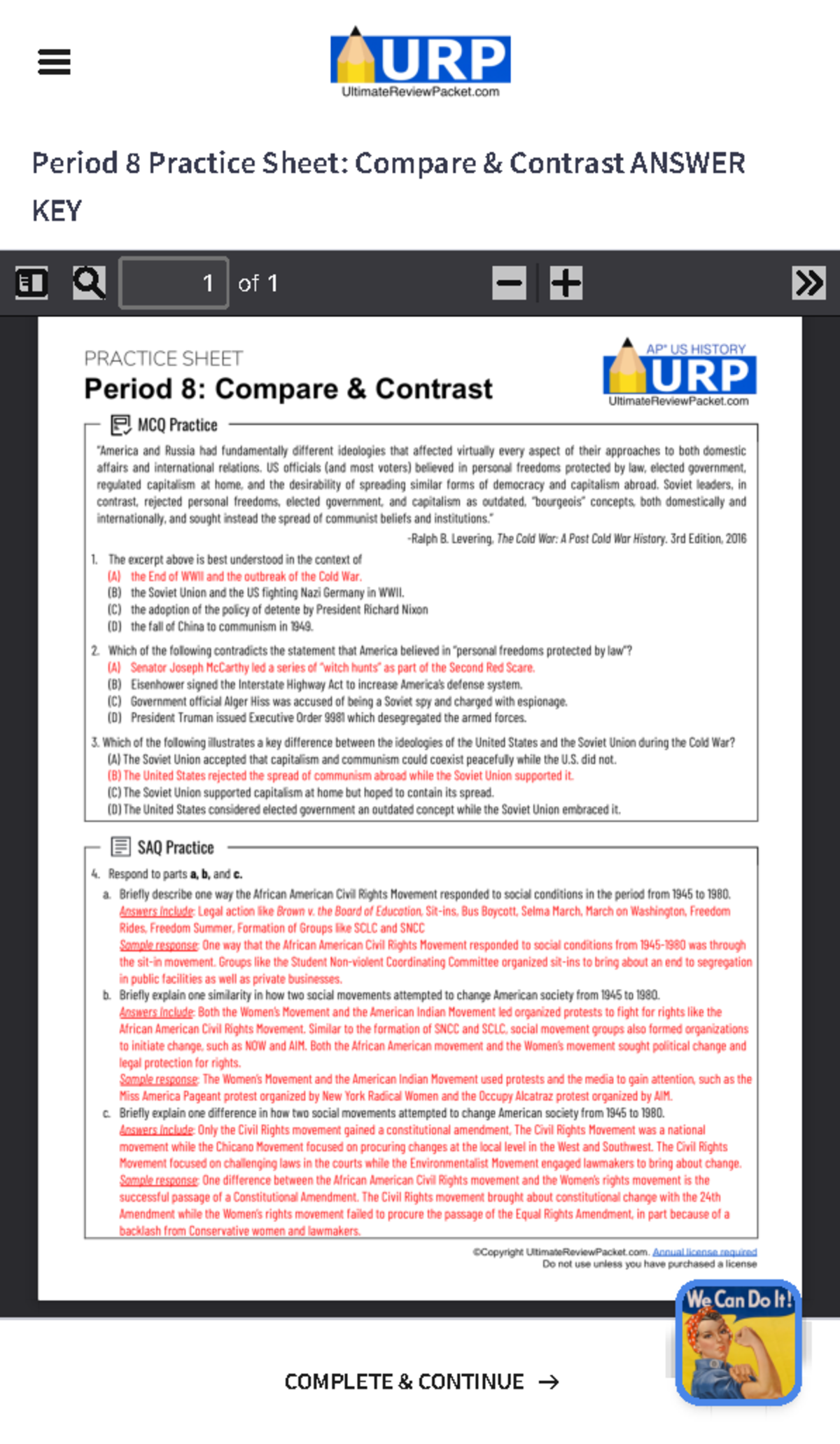 AP® US History Period 8 Review: Compare & Contrast Practice Sheet - Studocu