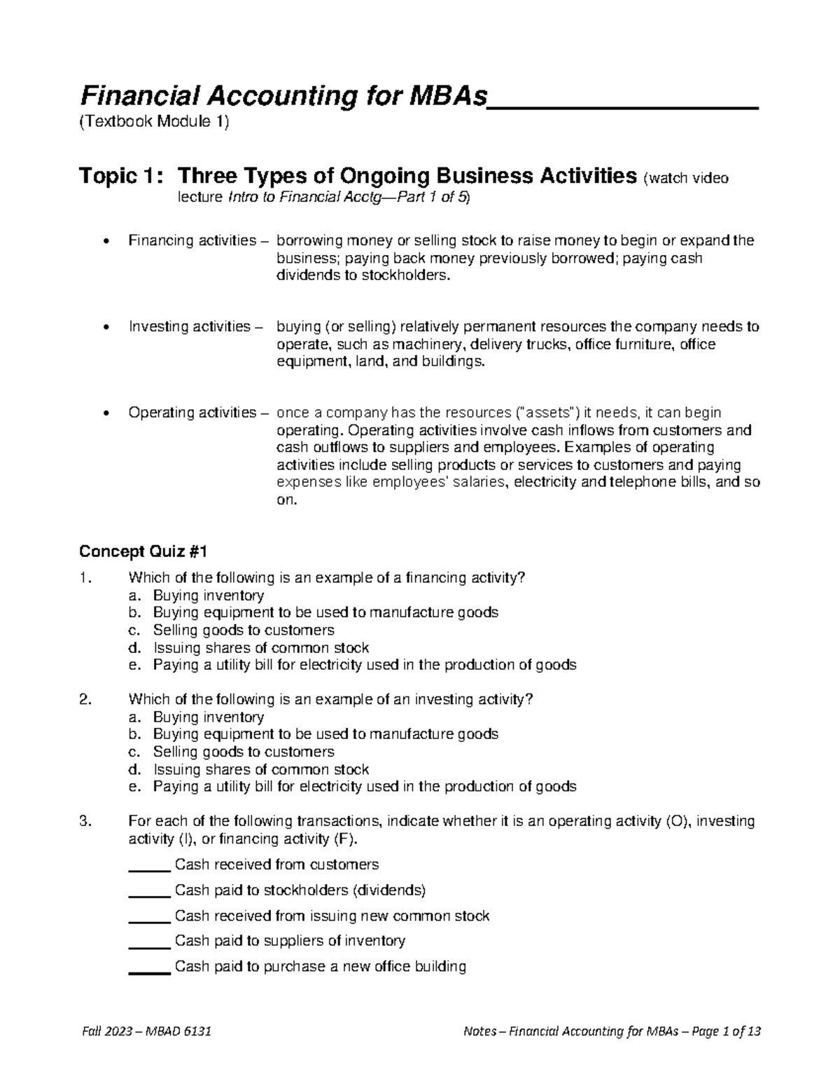 Unit 1 Study Notes: Intro to Financial Accounting for MBAs - Studocu
