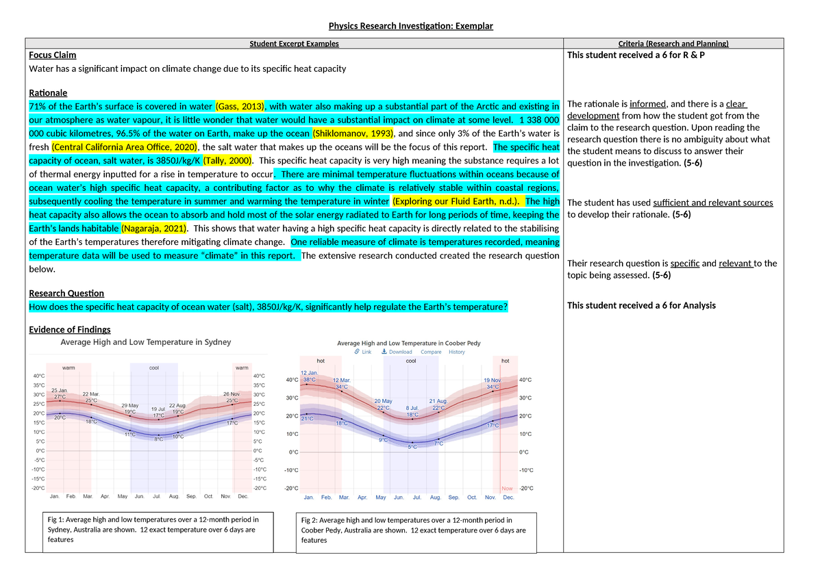 Physics Research Investigation: Exemplar on Water's Climate Impact ...