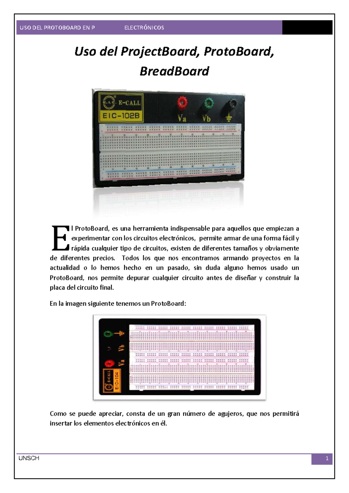 USO DEL PROTOBOARD EN PROYECTOS ELECTRÓNICOS - Tutorial UNSCH 1 - Studocu