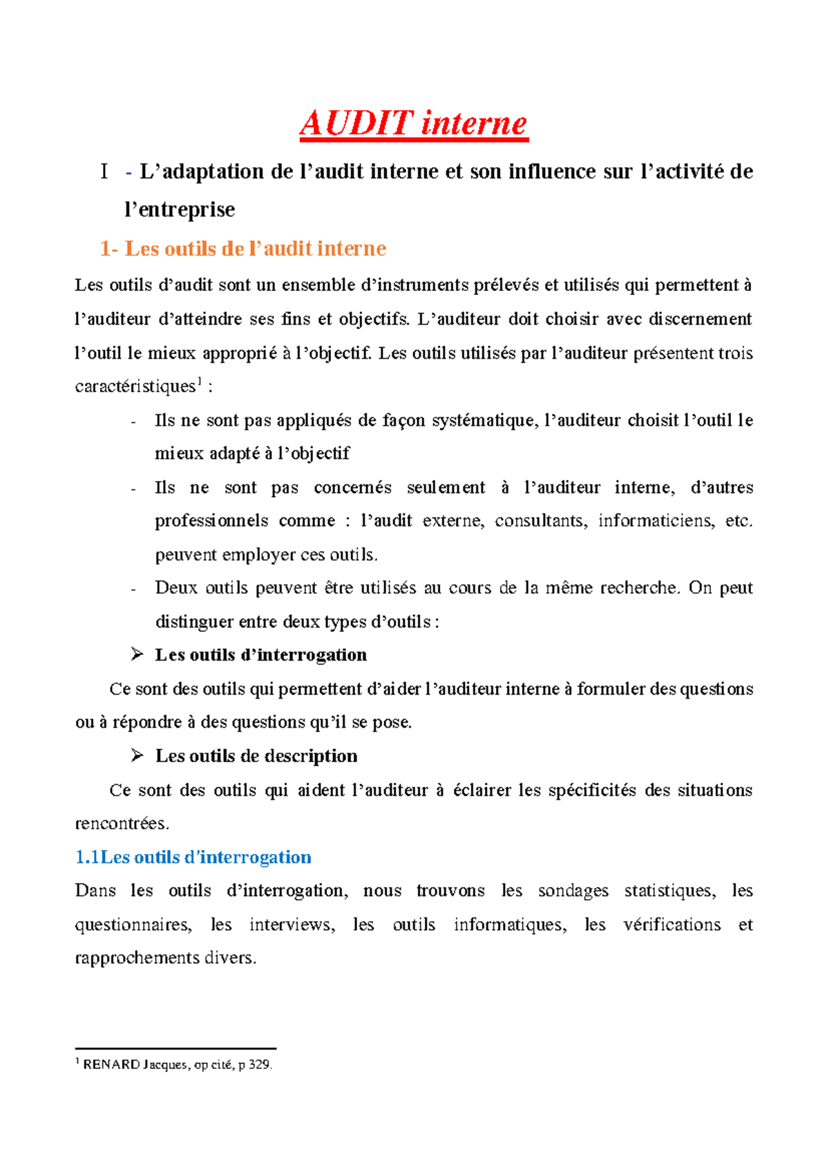 Audit Interne : Outils et Méthodes Essentielles en Entreprise - Studocu