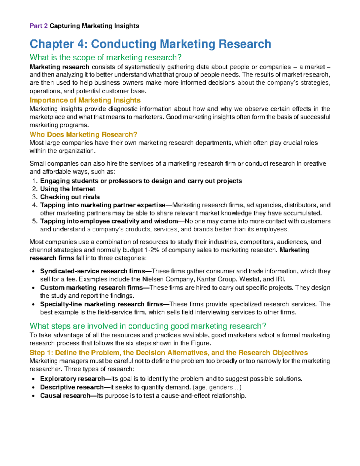 Chapter 4 Summary - Marketing Research Insights in CH4 Management - Studocu