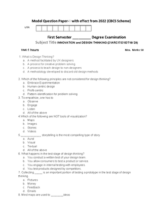 Idt3 - Model question paper - Innovation and Design Thinking - SOLVED ...