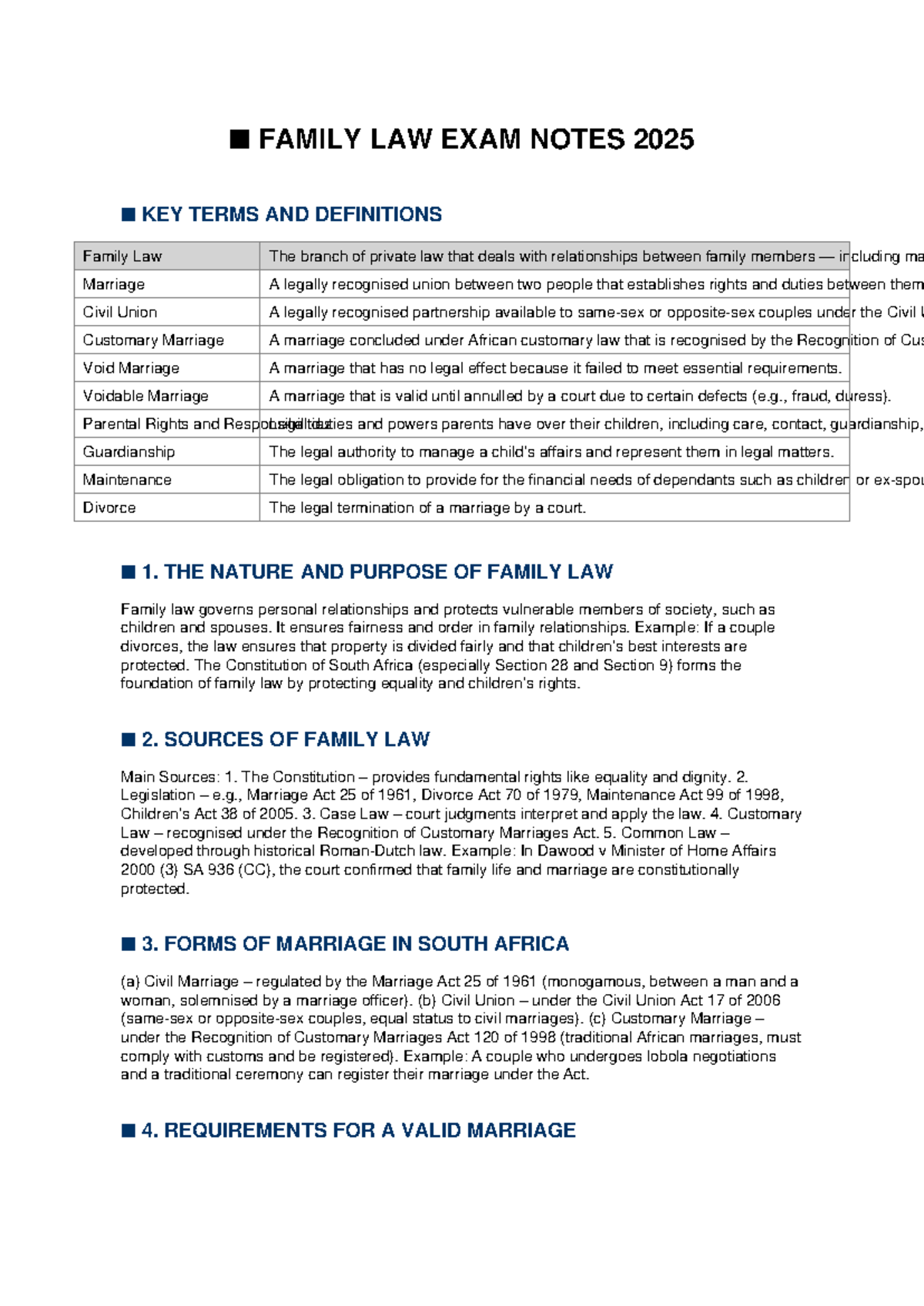 FAMILY LAW EXAM NOTES 2025: KEY TERMS & DEFINITIONS - Studocu