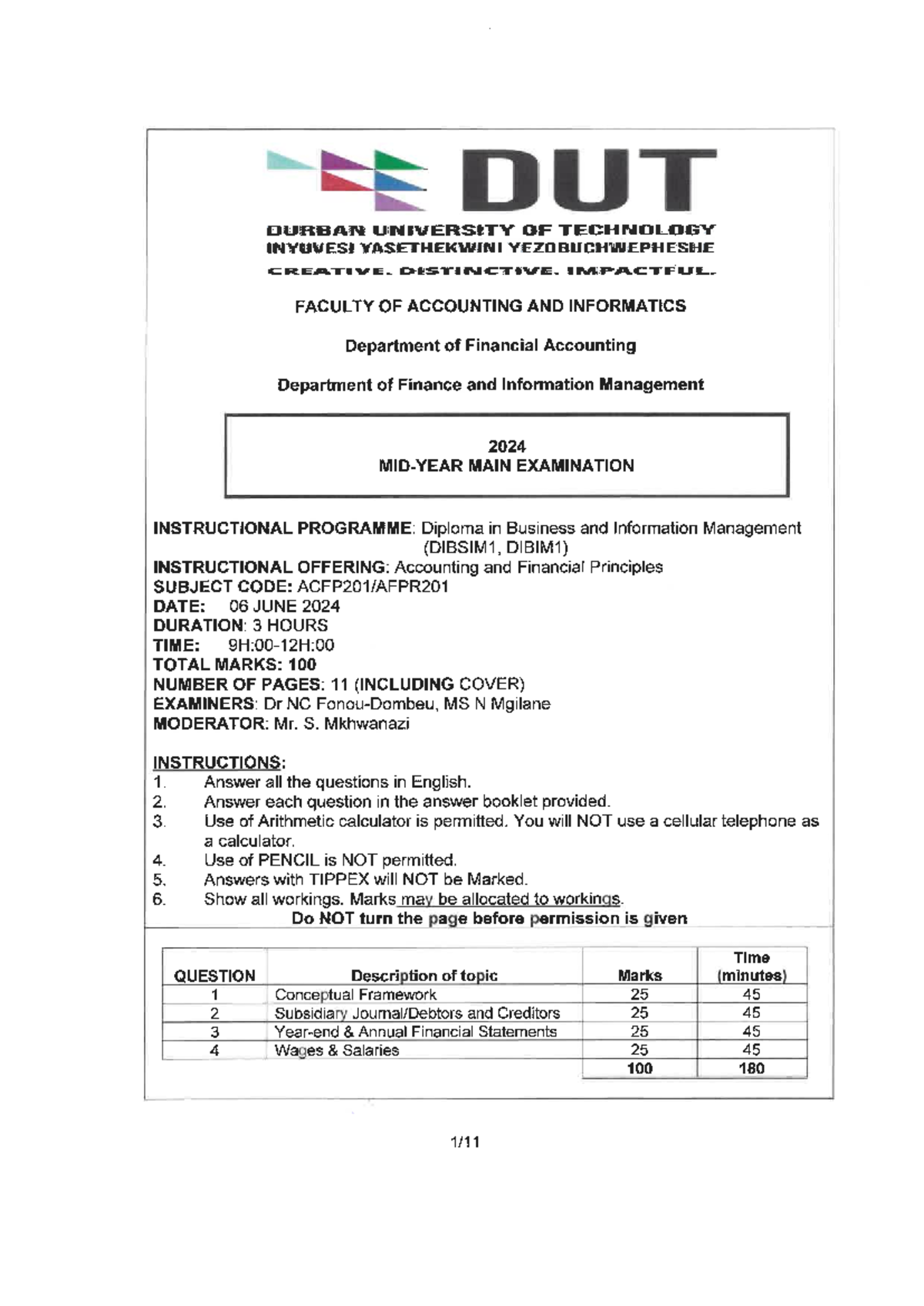 2024 Main Exam QP: Accounting and Financial Principles ACFP201 - Studocu