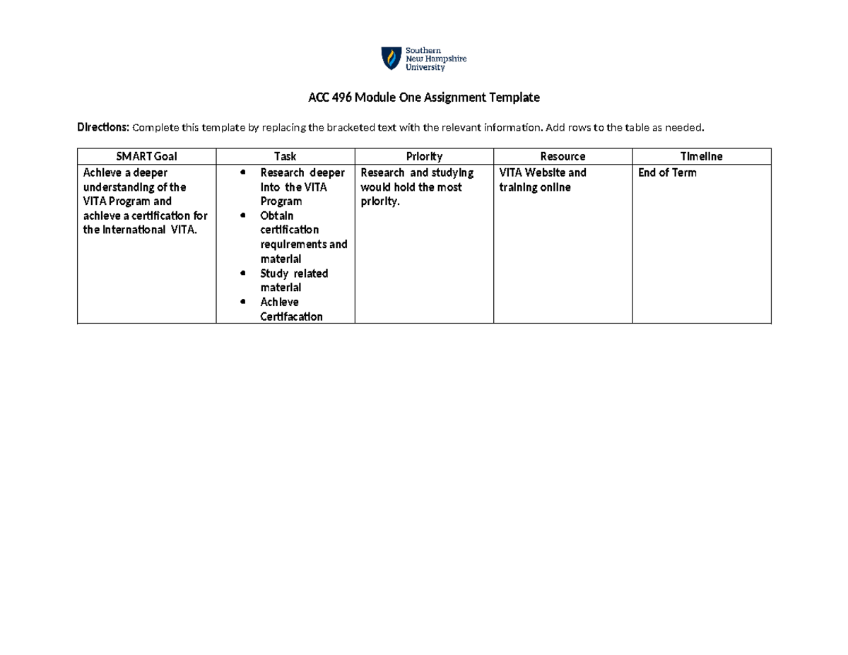 ACC 496 Module One Assignment Template - ACC 496 Module One Assignment ...