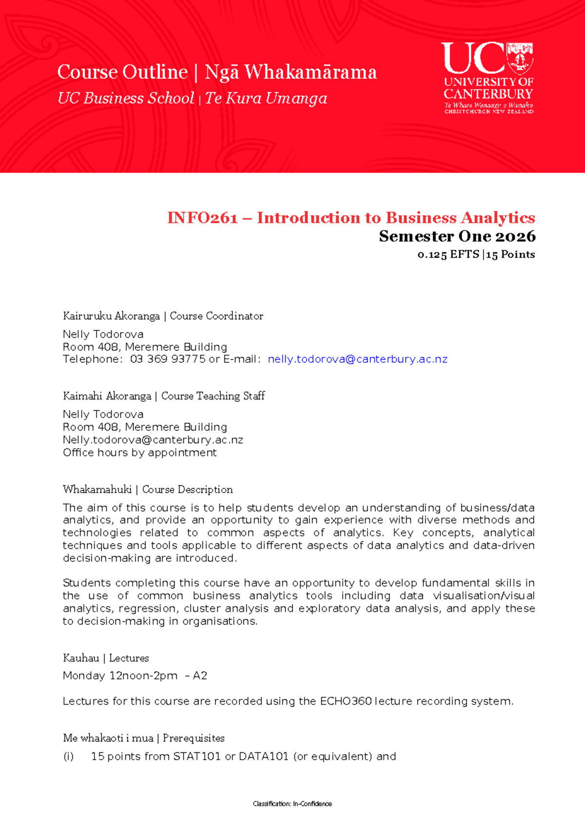 INFO261 Course Outline: Introduction to Business Analytics 2026 - Studocu