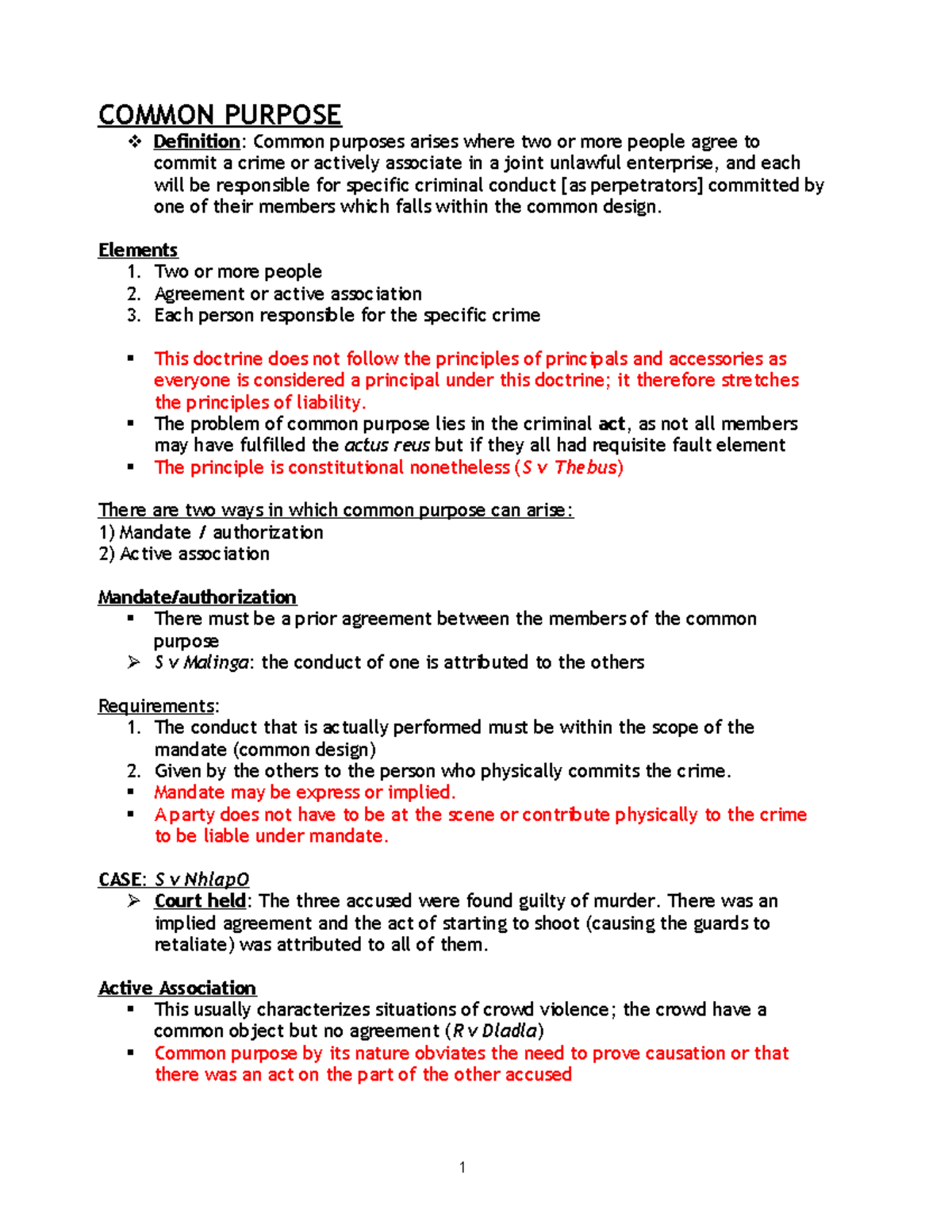 18CR - Common Purpose Lecture Notes: Overview and Key Cases - Studocu