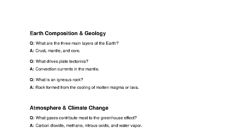 Earth Resources Part 3 - Practice Quiz on Geology & Climate - Studocu
