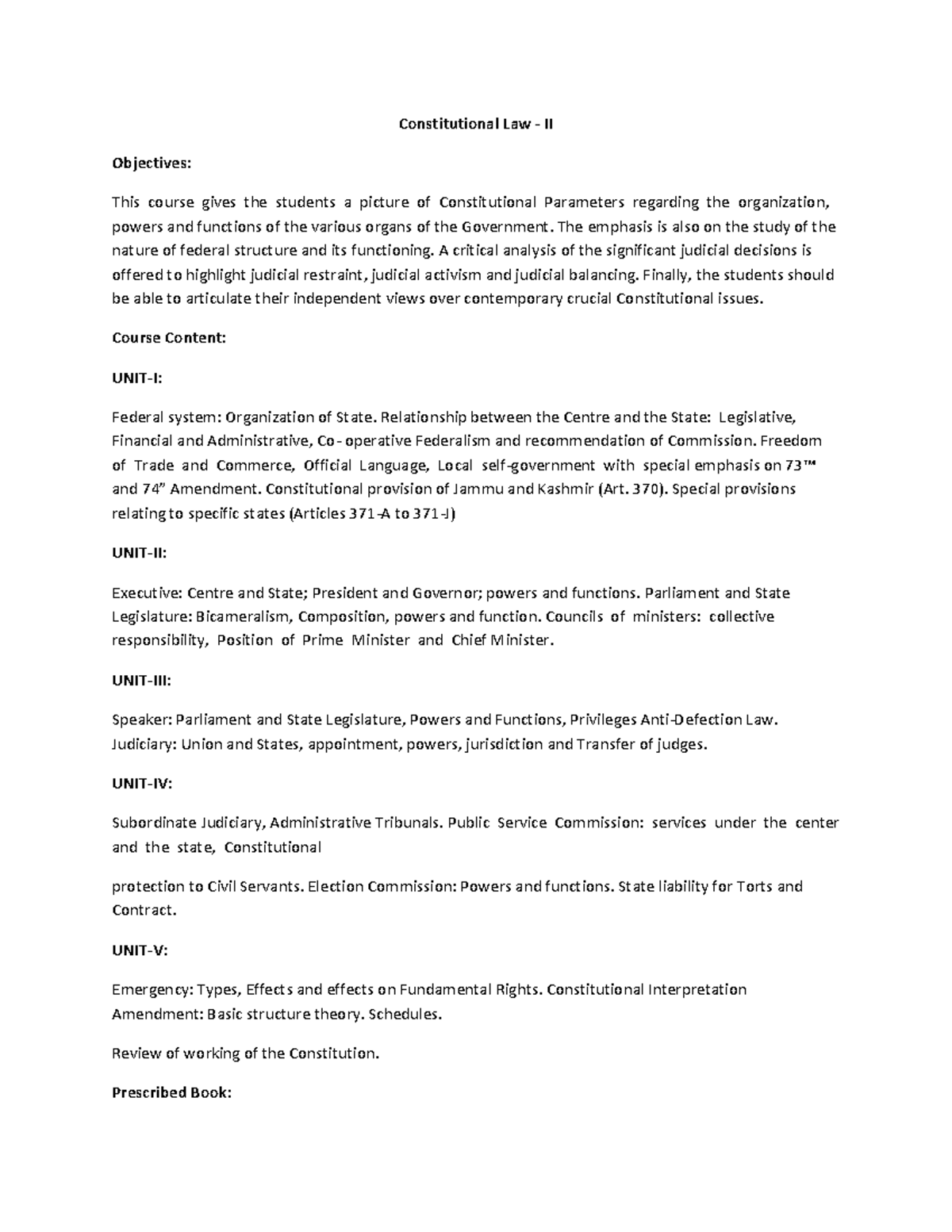 Constitutional Law II Syllabus Overview and Course Content - Studocu