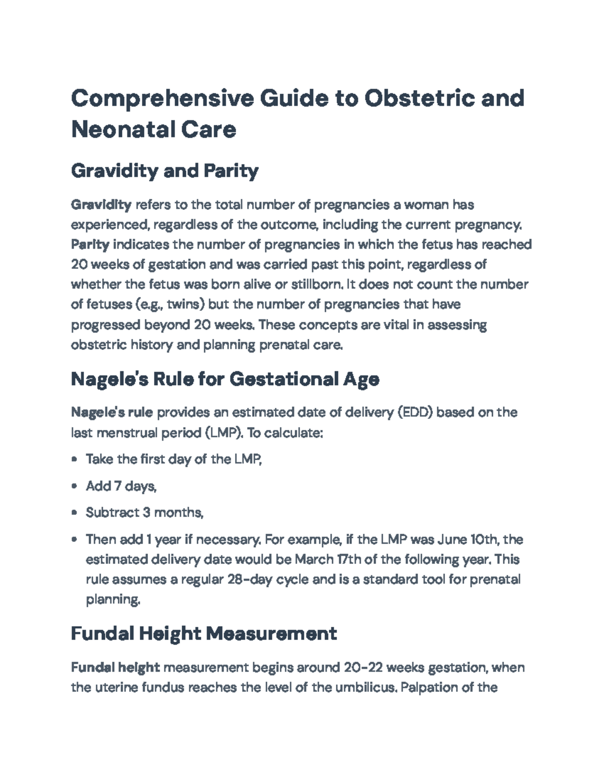 Comprehensive Guide to Obstetric & Neonatal Care (NURS 101) - Studocu