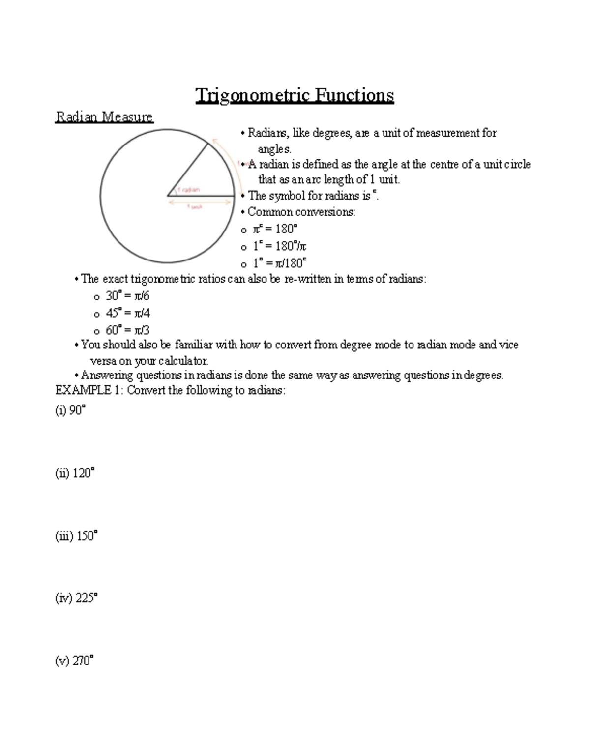 2U Trigonometric Functions - Student Copy Notes and Examples - Studocu