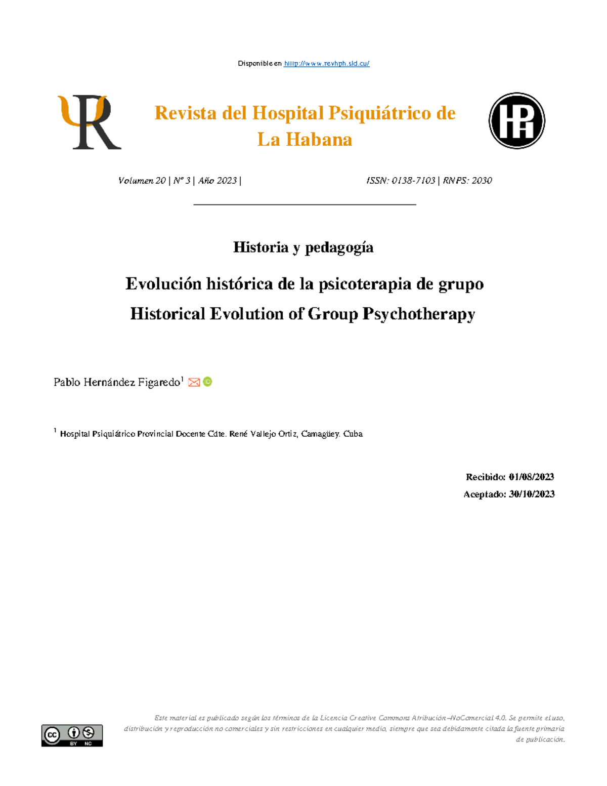 Evolución Histórica de la Psicoterapia de Grupo - Rev. Hosp. Psiq. Hab ...