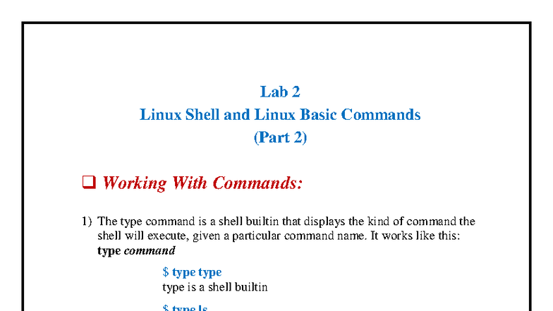 Lab 2 - Linux Shell Basics and Command Usage - Studocu