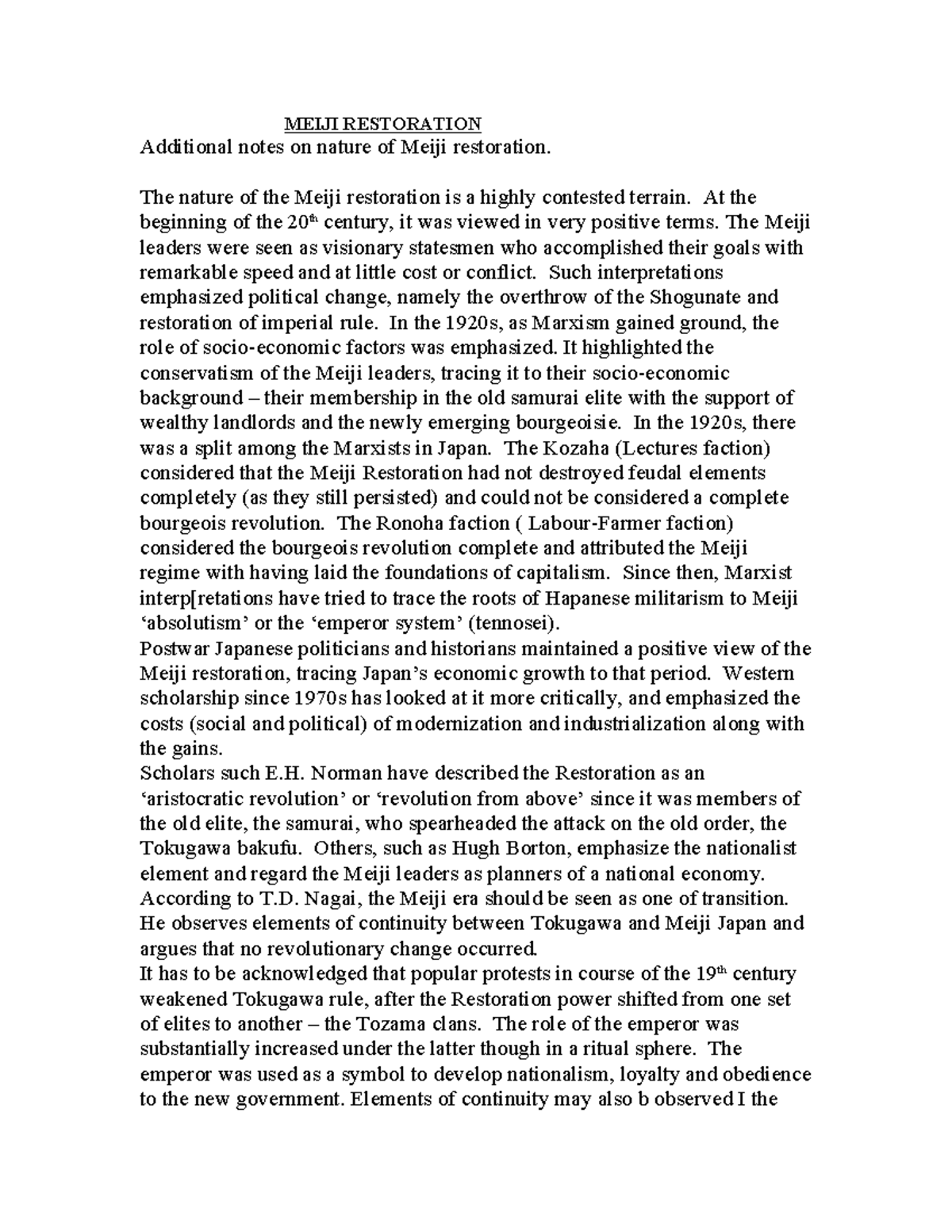 Nature of Meiji restoration - a short note - MEIJI RESTORATION ...