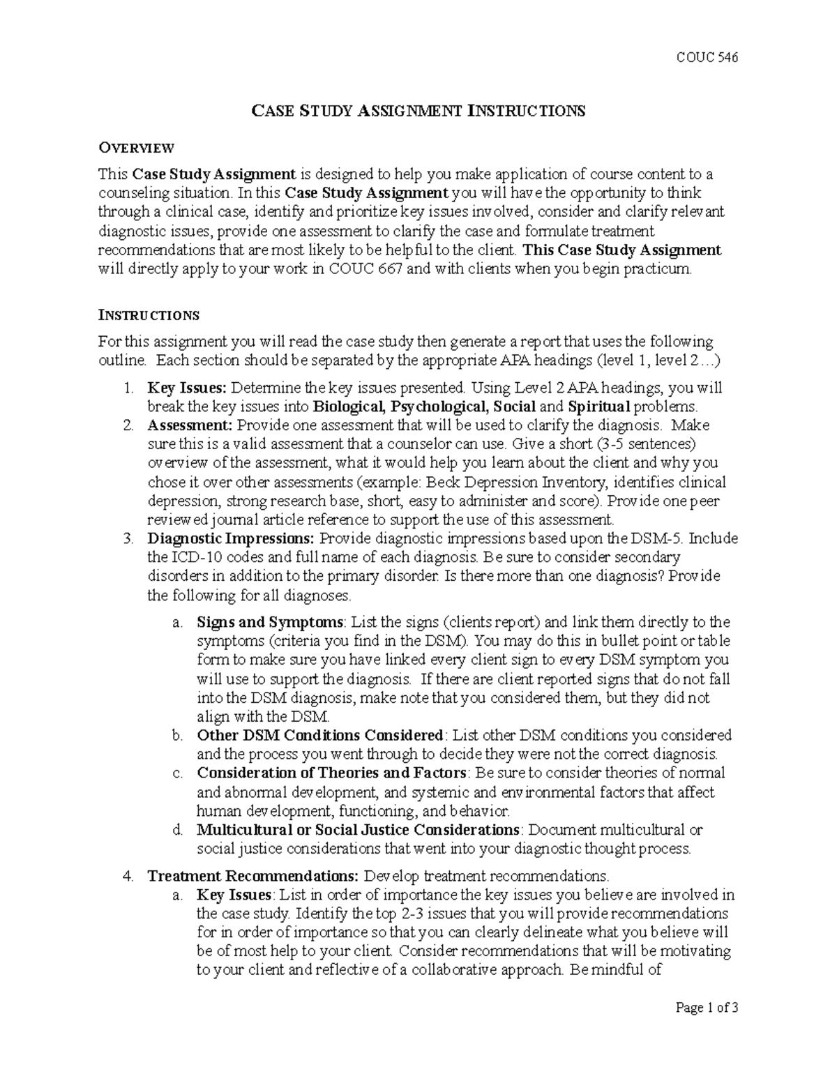 COUC 546 Case Study Assignment Guidelines and Instructions - Studocu