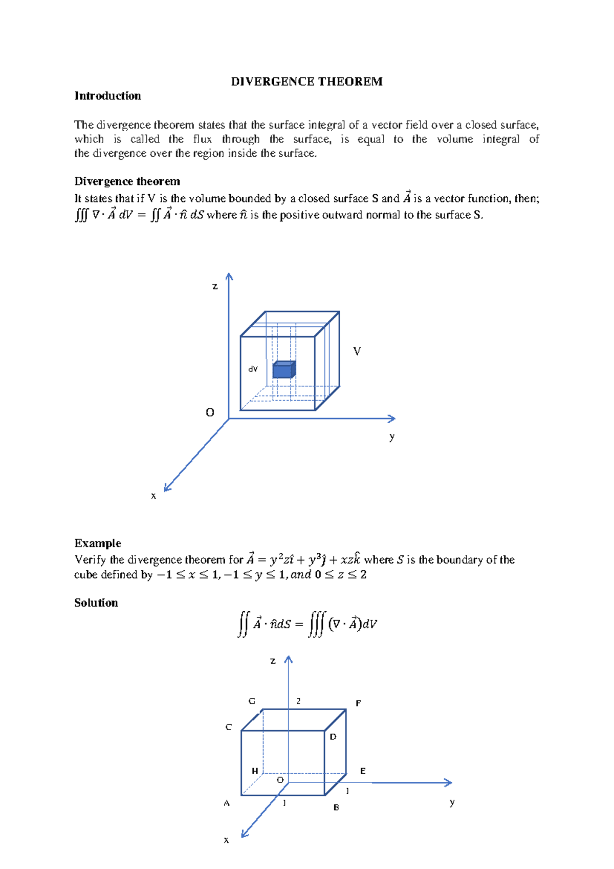 Divergence theorem - Divergence theorem It states that if V is the ...