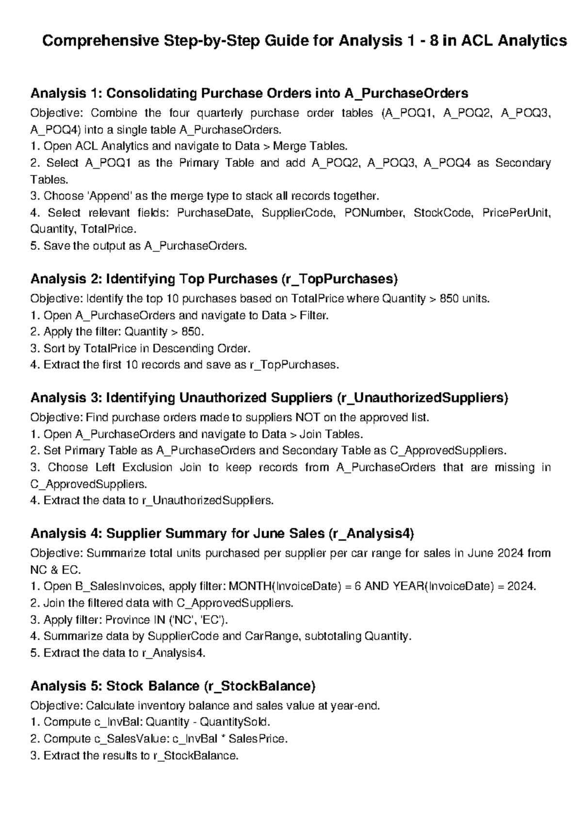 ACL Analysis Guide - Comprehensive Step-by-Step Guide for Analysis 1 ...