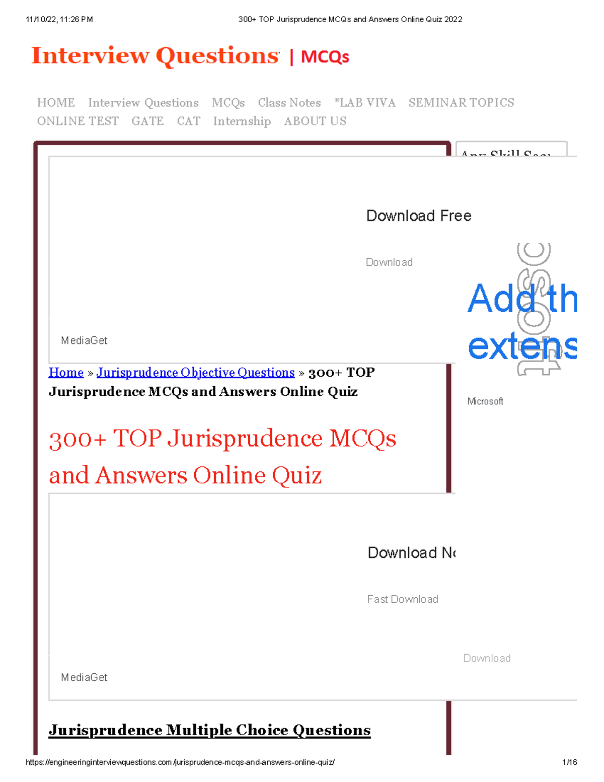 300+ TOP Jurisprudence MCQs & Answers - Online Quiz 2022 - Studocu