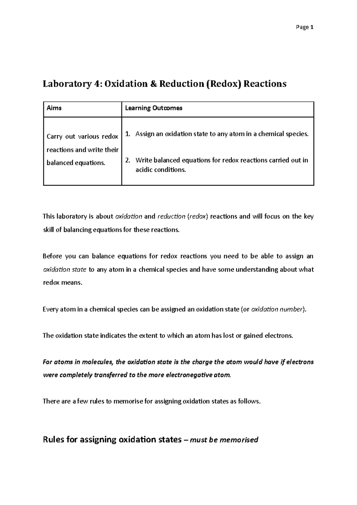 Lab 4: Redox Reactions and Balancing Equations (CHE140) - Studocu