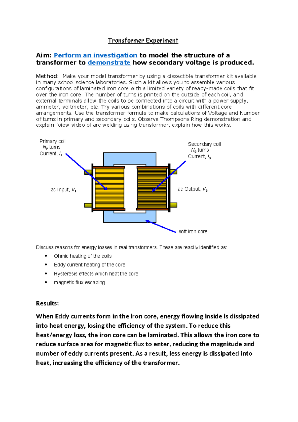 Transformer Experiment: Investigating Voltage Production Mechanics ...