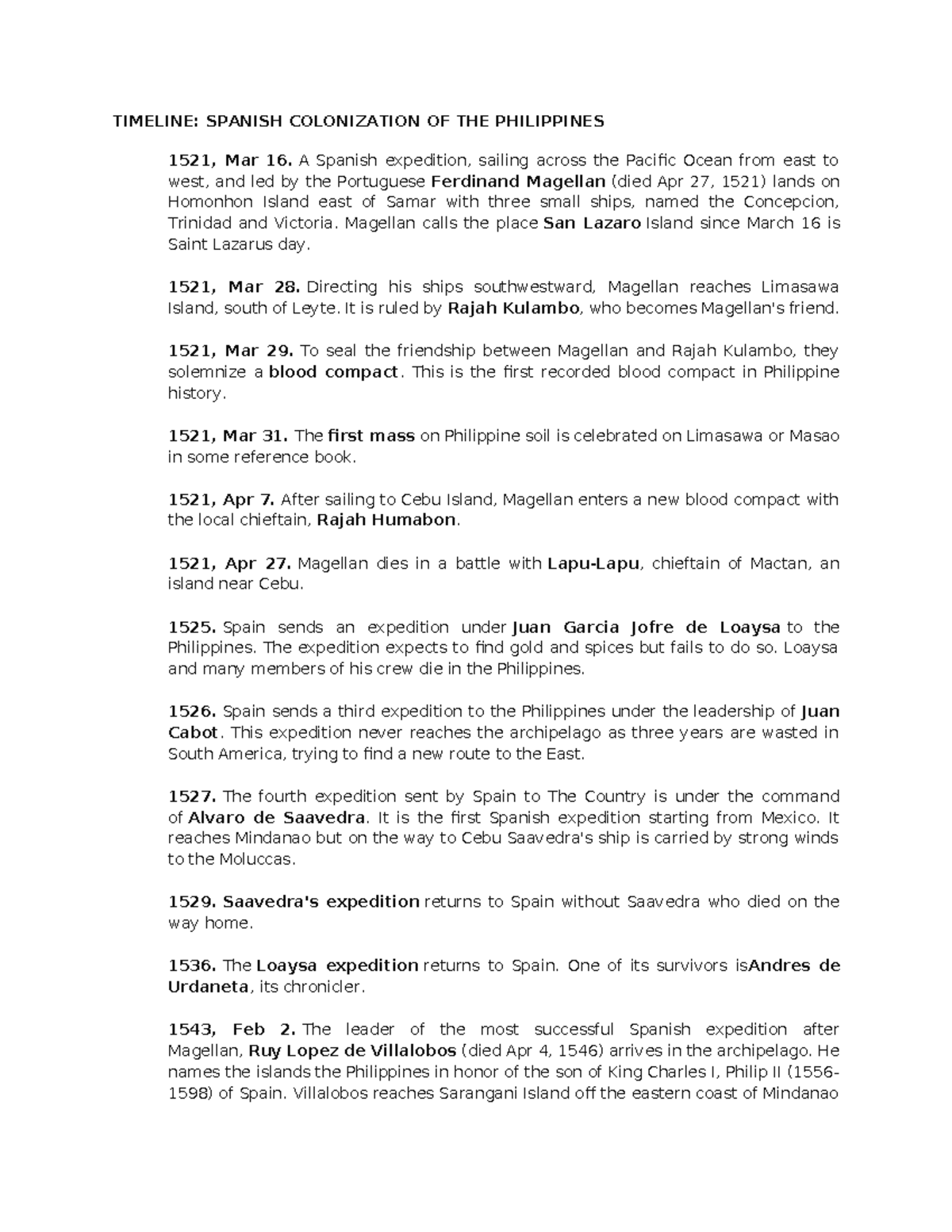 Timeline of Spanish Colonization in the Philippines (1521-1898) - Studocu