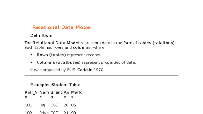 DBMS UNIT 2: Relational Data Model & Algebra Concepts - Studocu