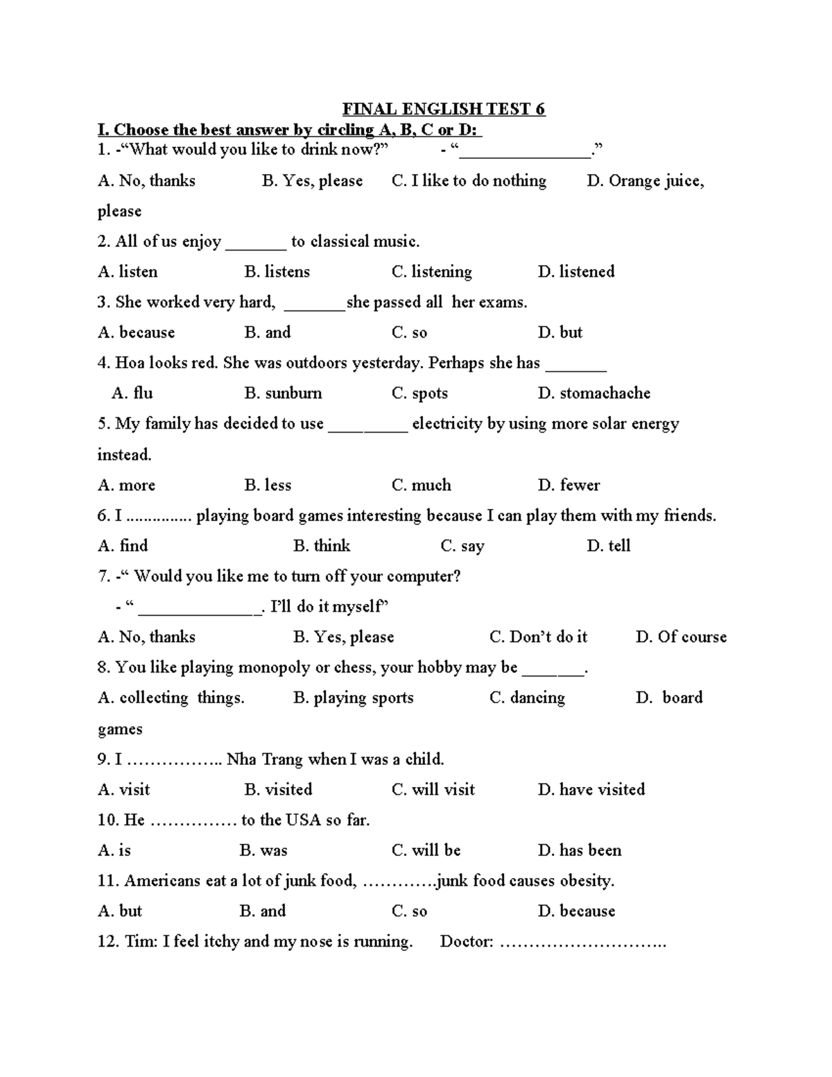 English Final Test 6 - Comprehensive Practice and Revision Guide - Studocu