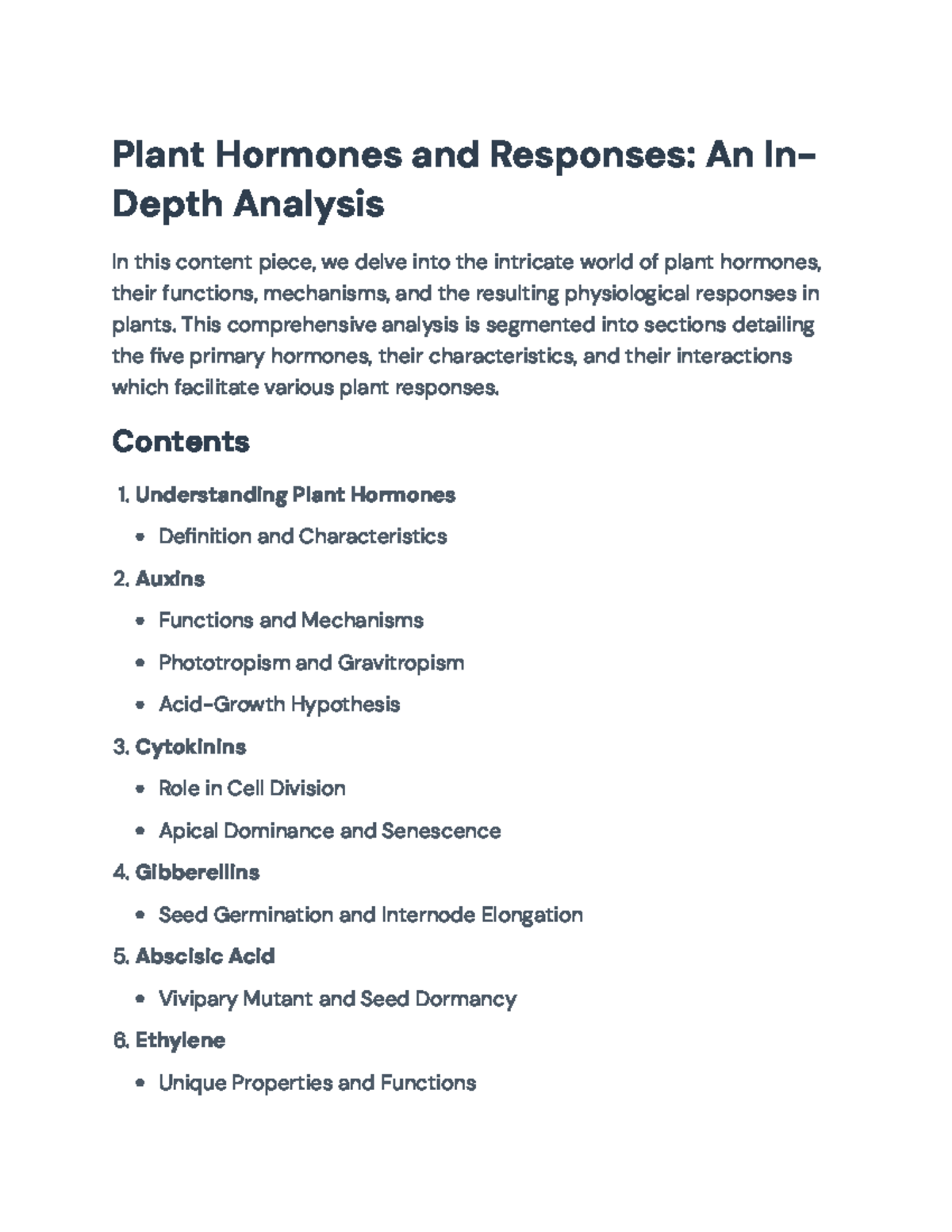 Plant Hormones and Physiological Responses: An Extensive Overview ...