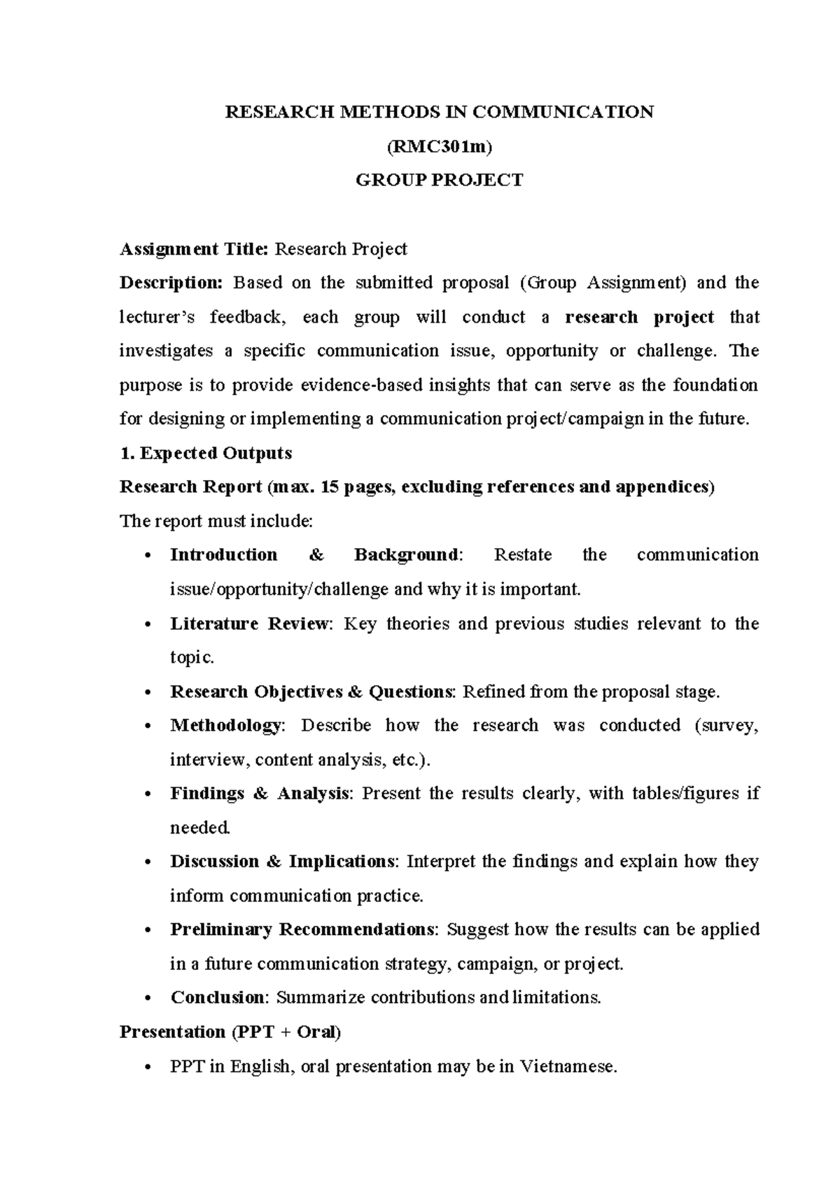 RMC301m Group Project: Research Methods in Communication Report - Studocu